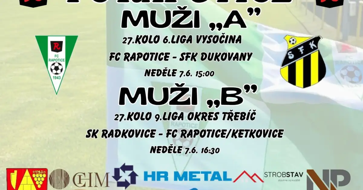 Pozvánka na víkendová utkání | Fotbalový Club Rapotice, z.s.